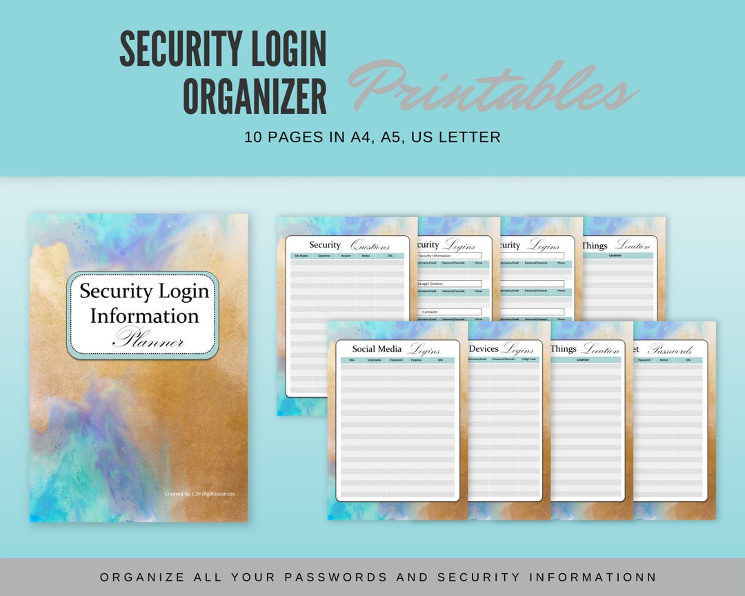 Security Login Password Printable Organizer - Etsy