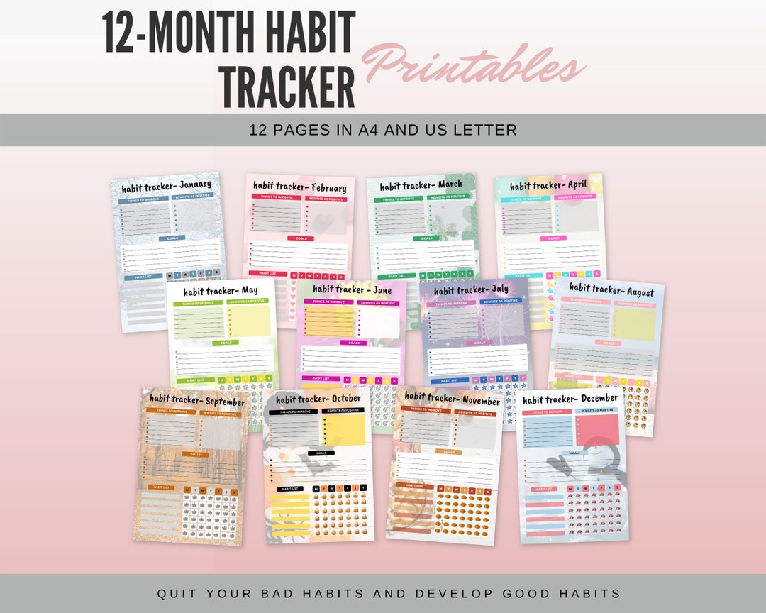 12-month Printable Habit Tracker/yearly Habit Tracker Printable/12 ...