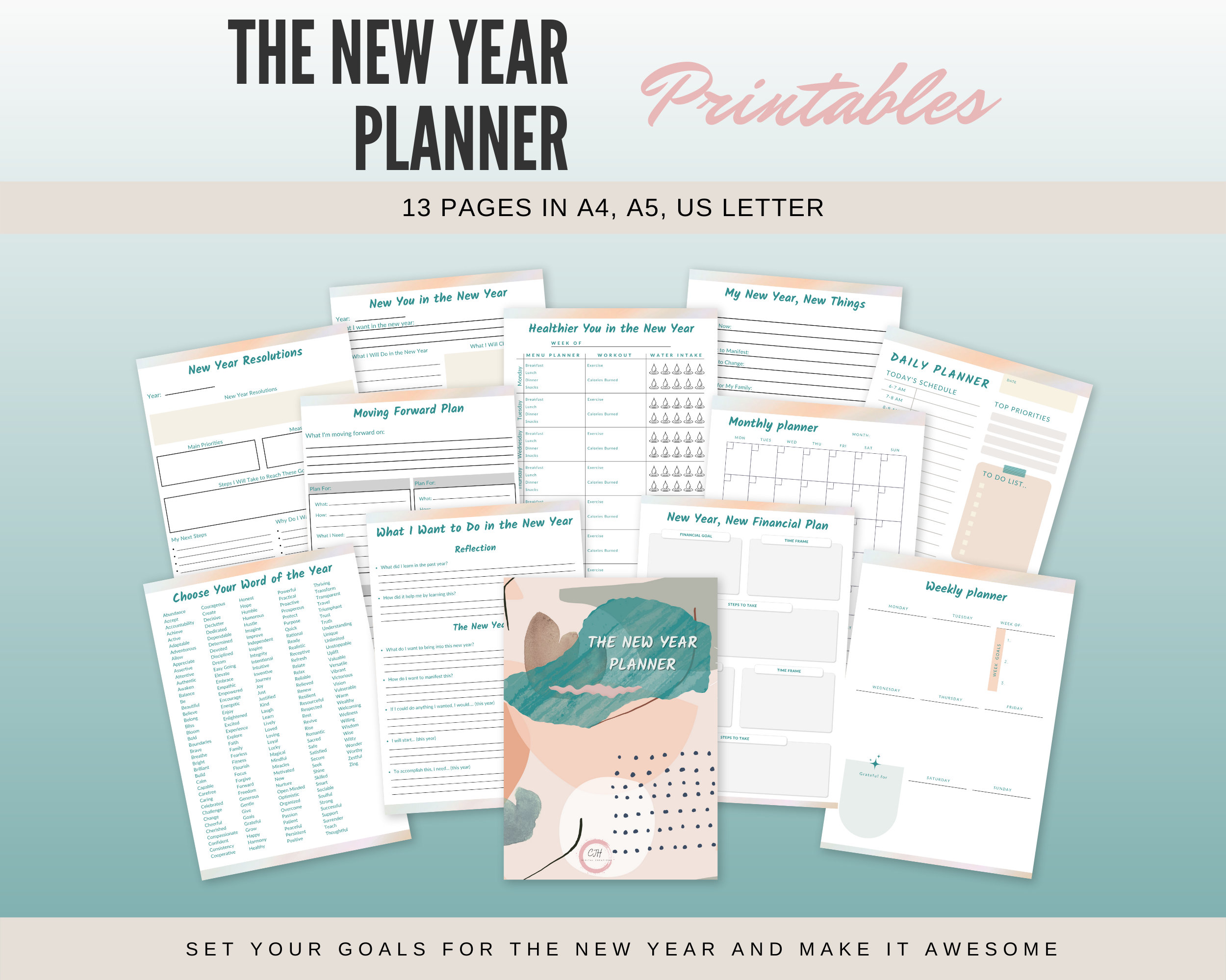 New Year Planner Printable/printable New Year Planner/undated Printable ...