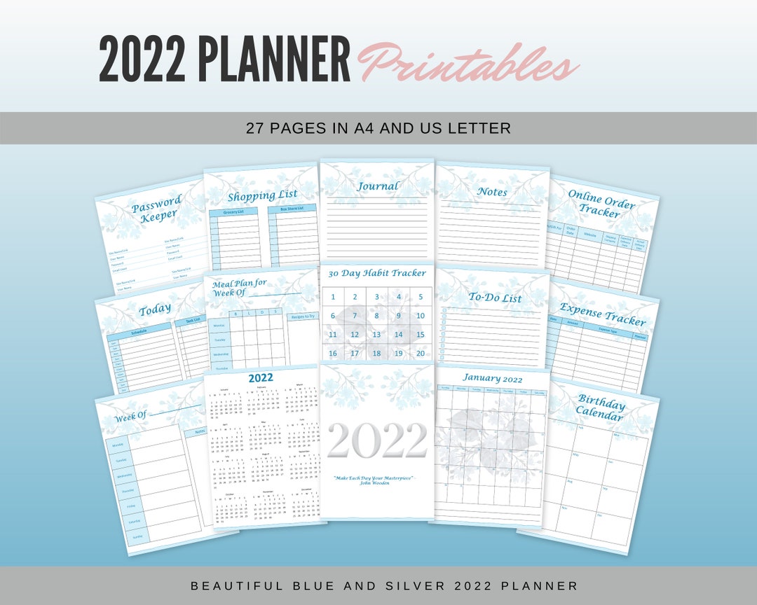 2022 Printable Planner Blue and Silver/2022 Planner/2022 Blue and ...