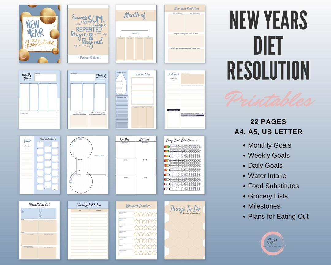 New Year Diet Resolution Planner/diet Planner/printable Diet Planner - Etsy