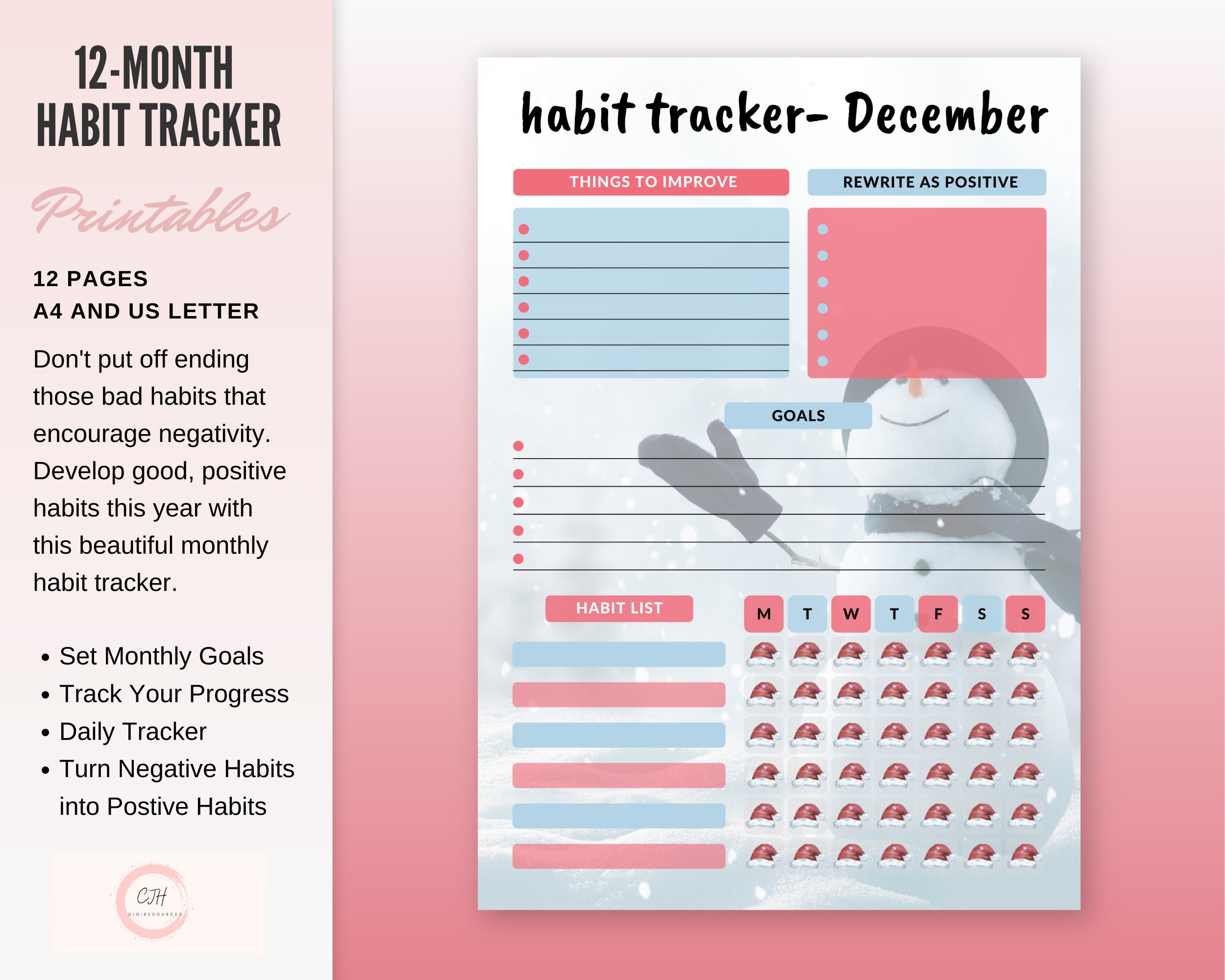 12-month Printable Habit Tracker/yearly Habit Tracker Printable/12 ...