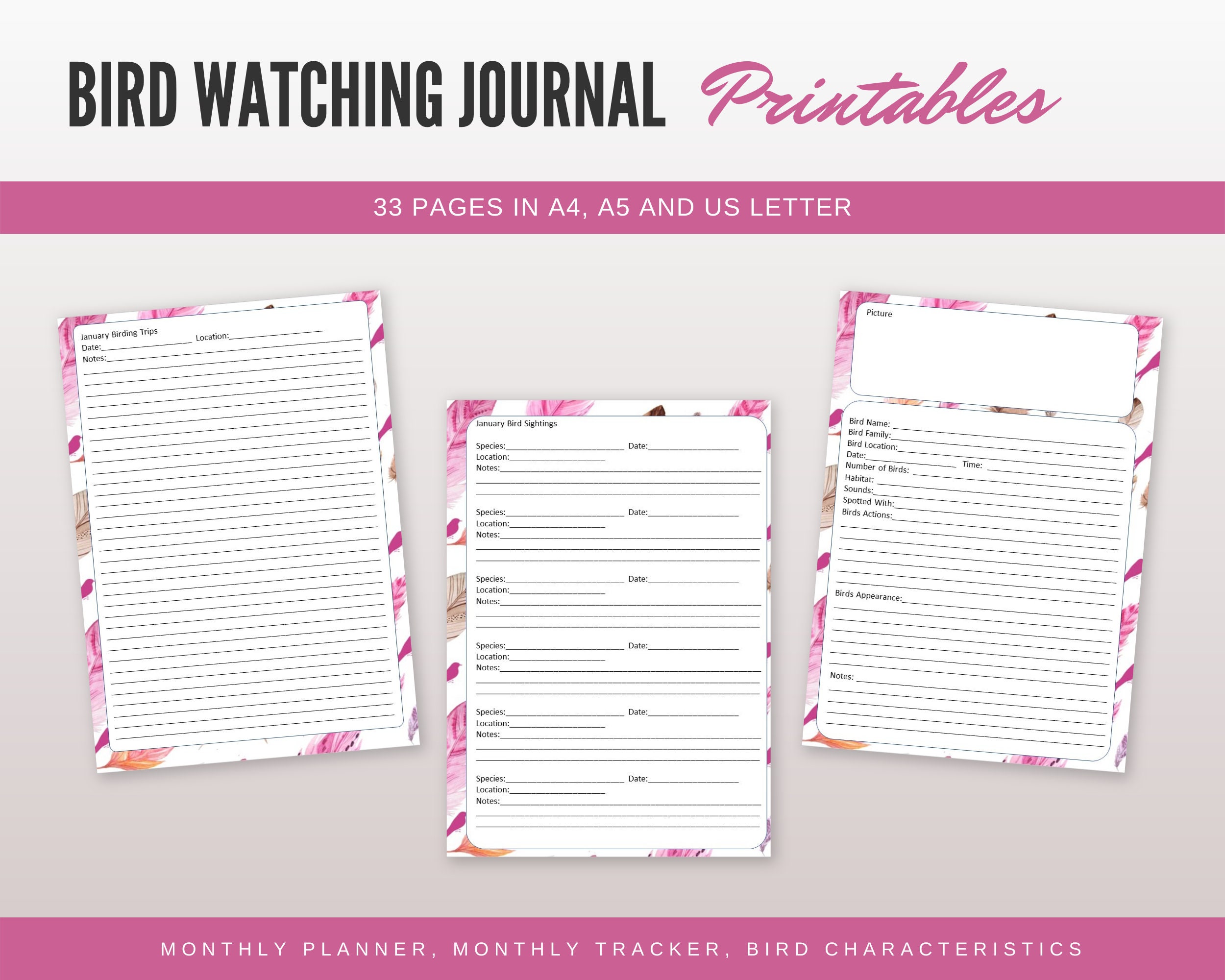 Birdwatching Journal/birding List/bird Tracker/bird Life List Printable ...