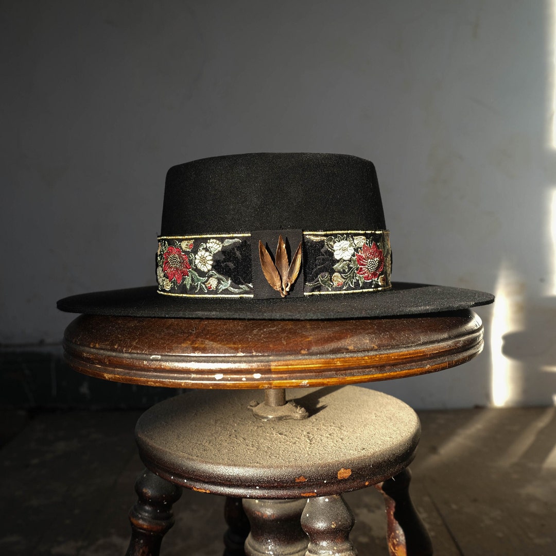 Custom One of Kind Handmade Beaver Felt Hat : leaves and Flowers ...
