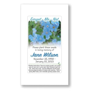 50 PERSONALIZED Forget Me Not MEMORIAL Seed Packets - Funeral Favors ...