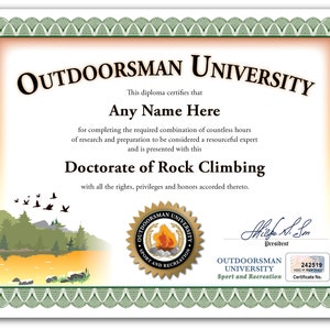 PERSONALIZED Rock Climbing Certificate- DIGITAL or PRINTED- Outdoorsman ...