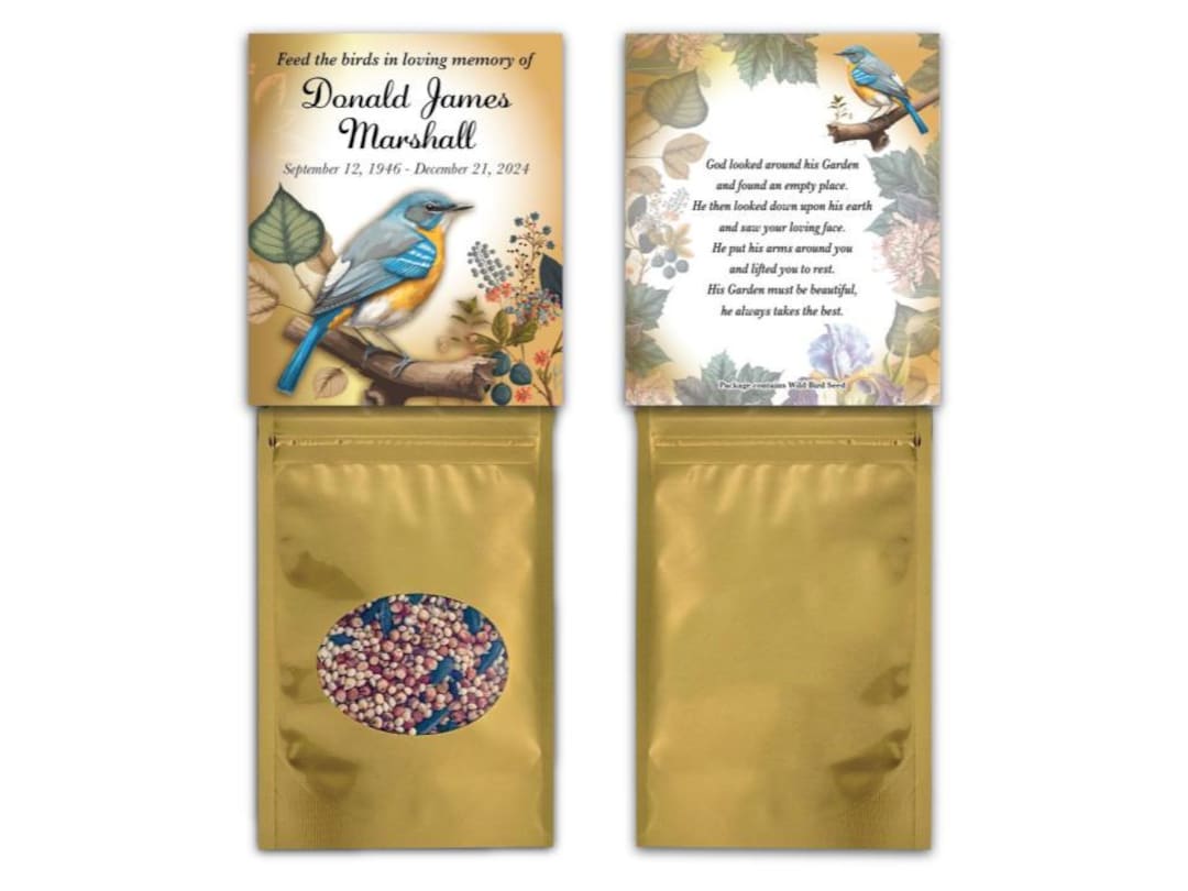 25 PERSONALIZED Memorial BIRD Seed Packets - Poem - Funeral Favors ...