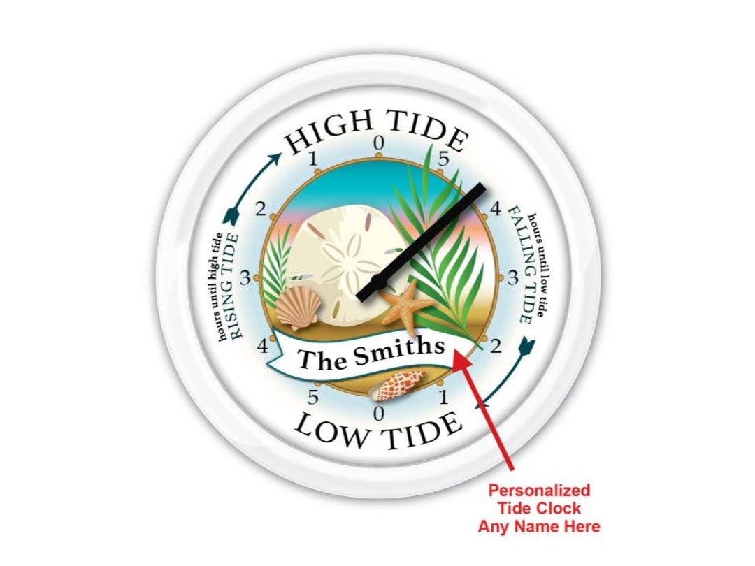 PERSONALIZED Beach TIDE Wall Clock - Times of High Low Tides - Ocean ...