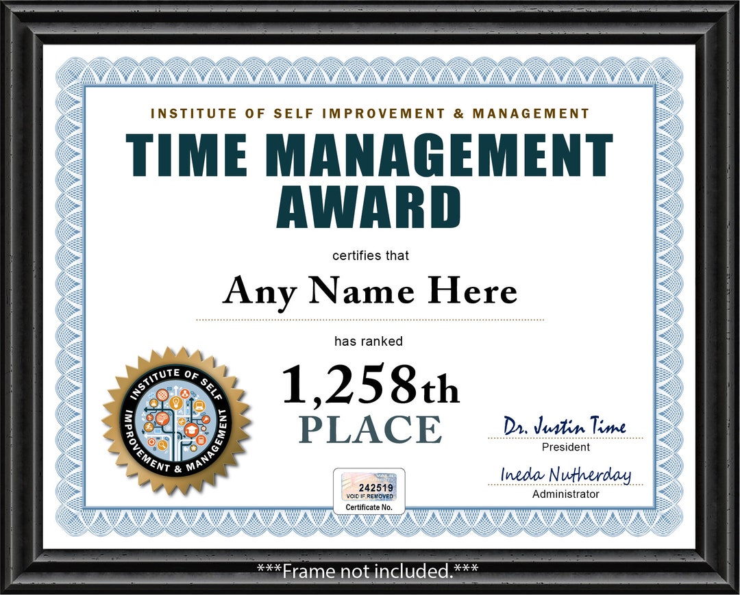 Time Management Award - Digital or Printed - Sarcastic Funny Gag Joke ...