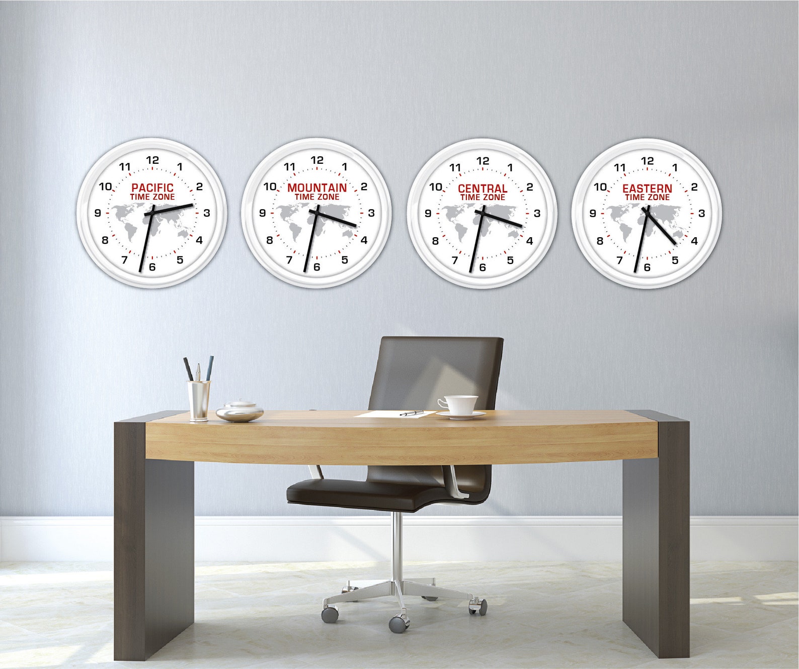 TIME ZONE Wall Clock - White Frame - World Globe GREAT Birthday ...