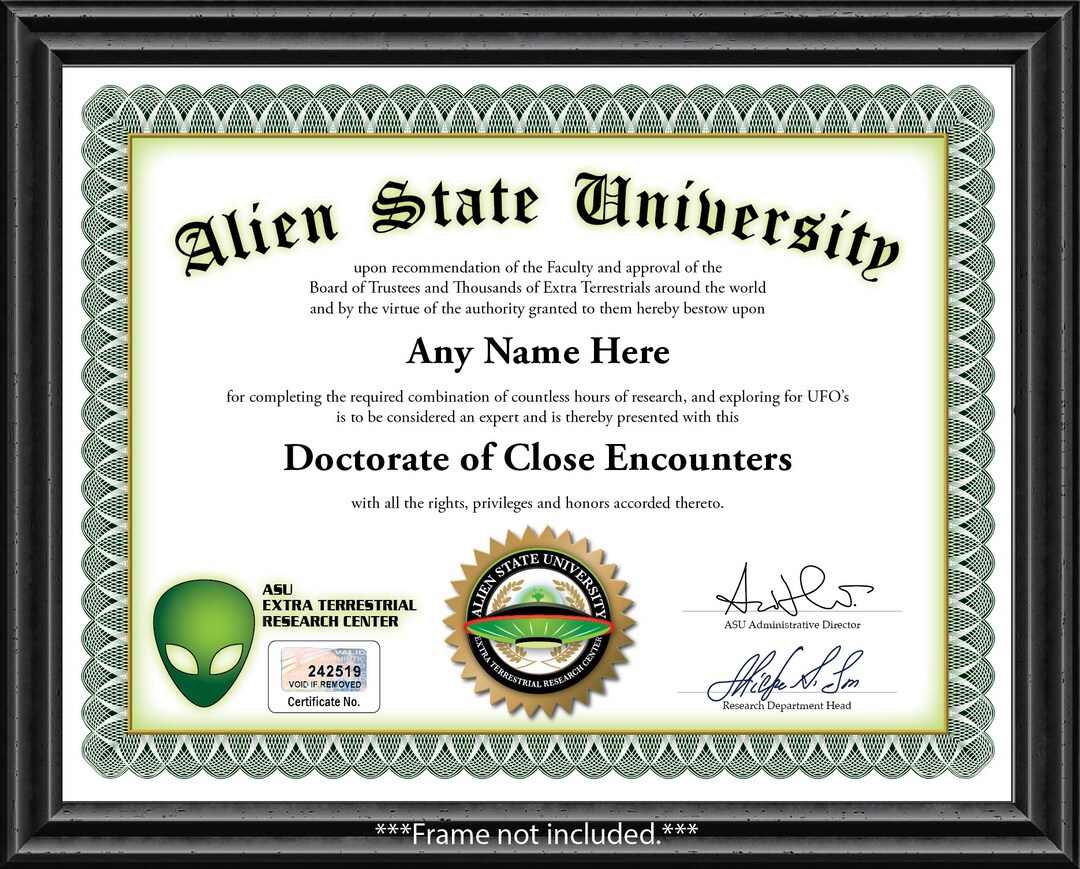 Personalized Alien University Certificate Digital or Printed Sci-fi UFO ...