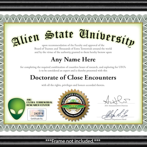 Personalized Alien University Certificate Digital or Printed - Etsy