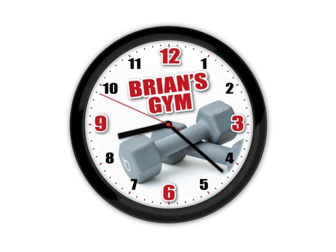 PERSONALIZED Gym Wall Clock - Workout Weights Sports Room Decor Man ...