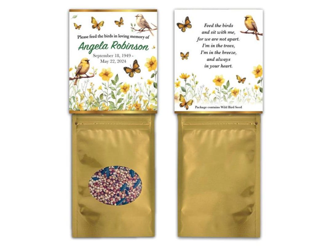 25 PERSONALIZED Memorial BUTTERFLY Bird Seed Packets - Poem - Funeral ...