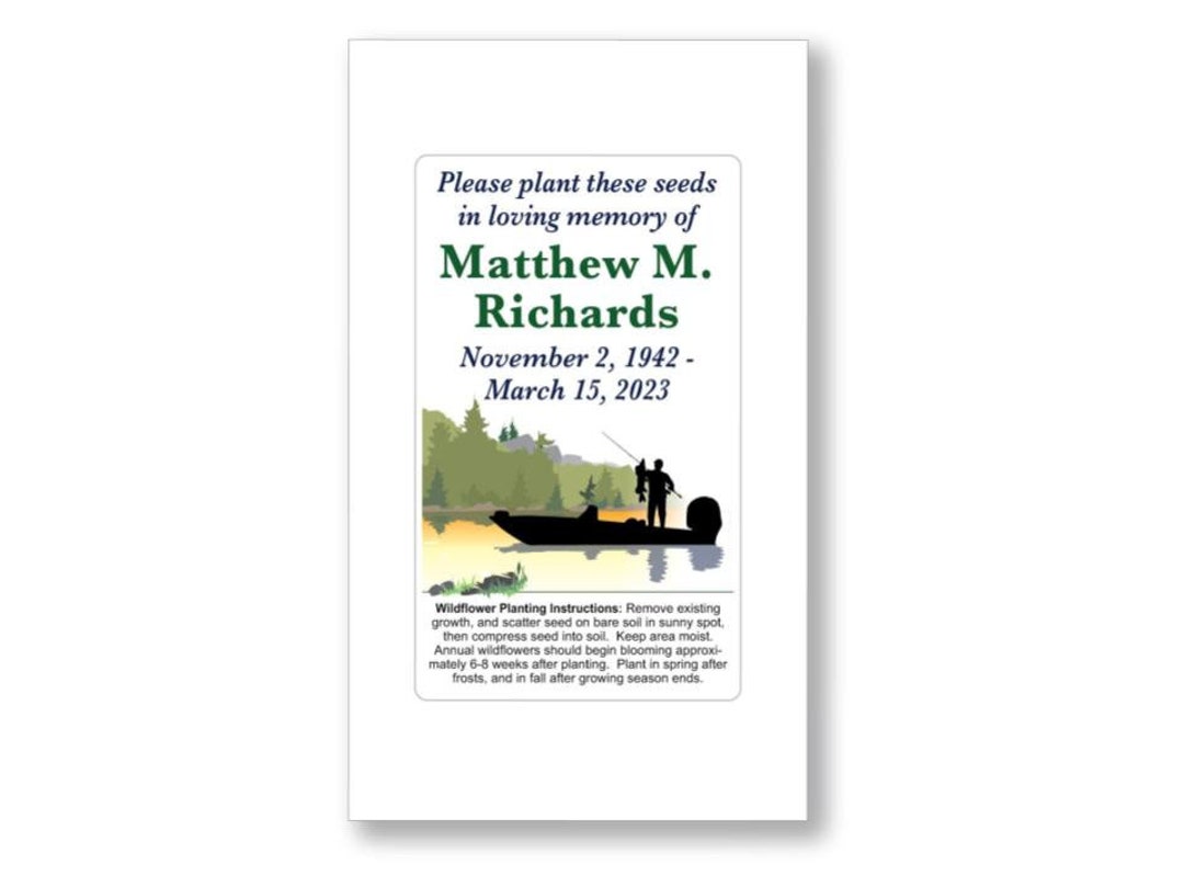 50 PERSONALIZED Fishing MEMORIAL Seed Packets - Wildflower - Funeral ...