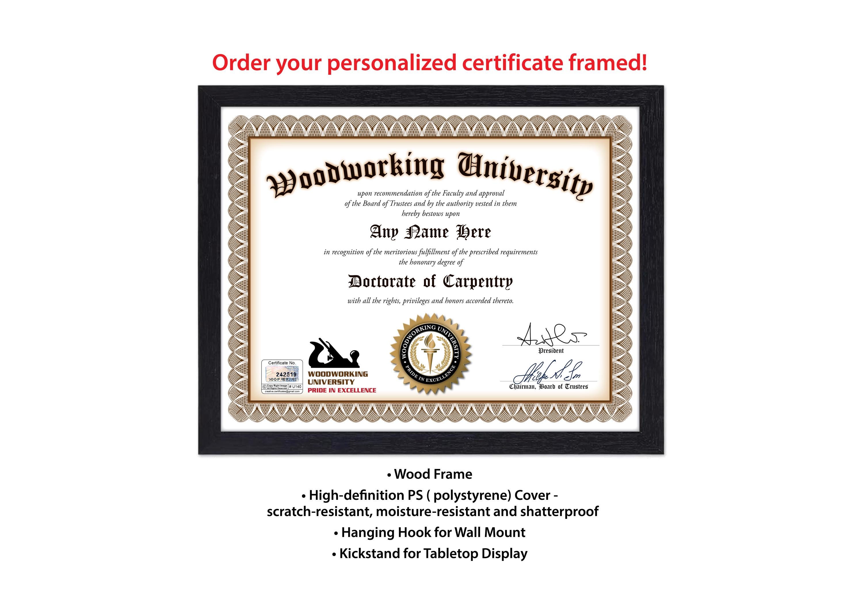 PERSONALIZED Carpentry Woodworking Certificate - Digital, Printed, or ...
