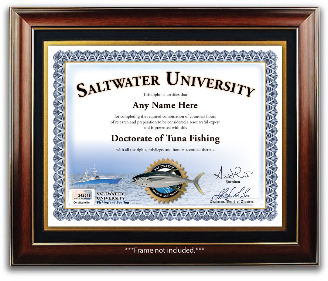 Personalized Tuna Saltwater University Fishing Certificate- Digital or ...