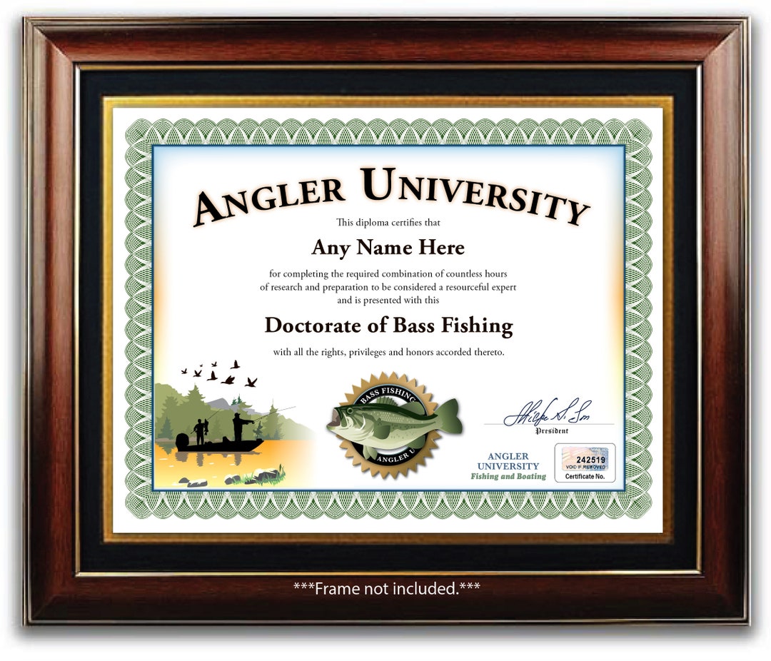 PERSONALIZED Bass Fishing University Certificate DIGITAL or PRINTED Rod ...