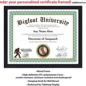 Personalized BIGFOOT University Certificate - Digital, Printed or ...