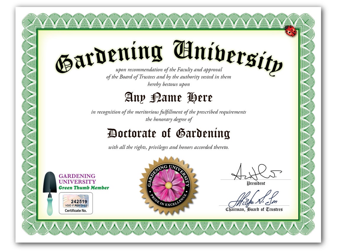 PERSONALIZED Gardening Certificate - DIGITAL or PRINTED - Gardener Seed ...