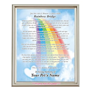 PERSONALIZED Rainbow Bridge PET Memorial POEM Remembrance Gift Animal ...