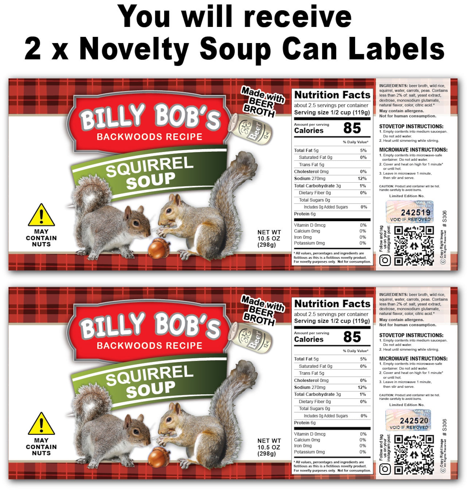 2 Funny Squirrel Soup Can Labels - GREAT Gag Gift or Present ...