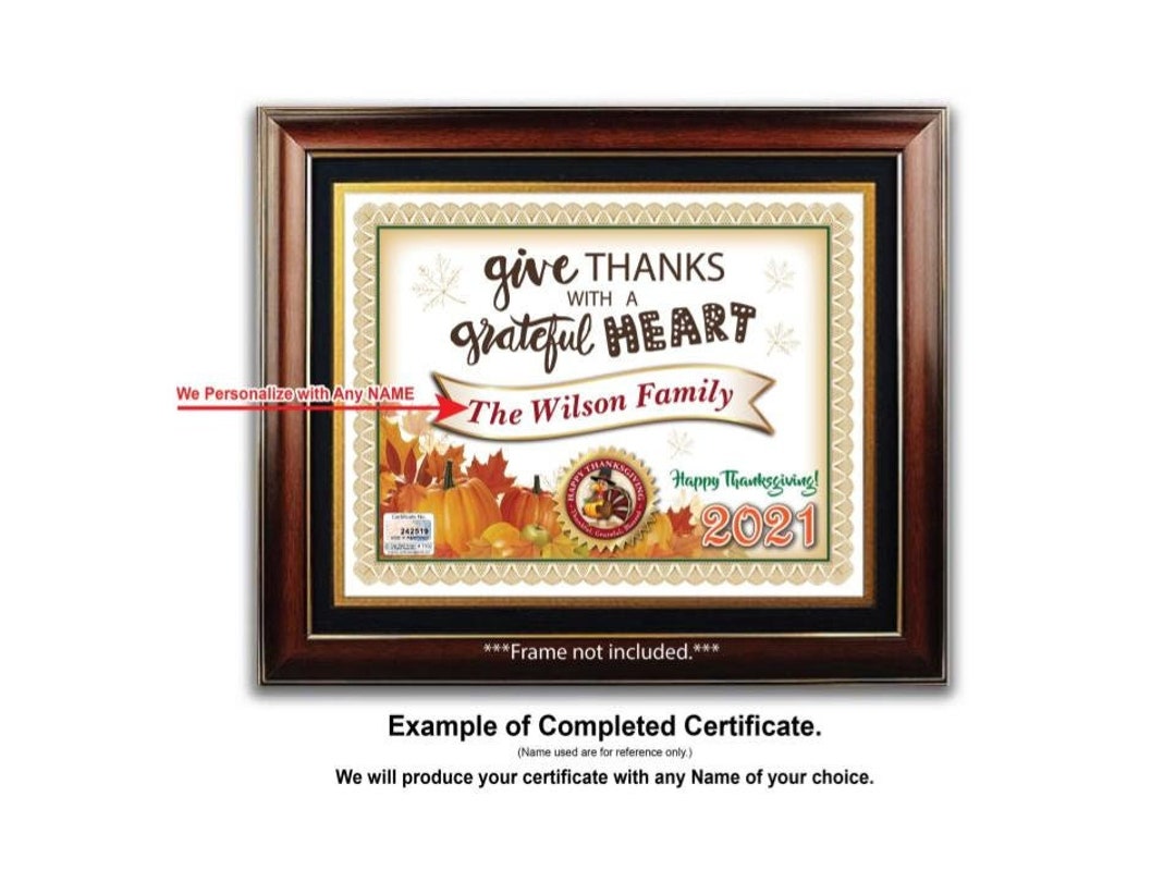PERSONALIZED THANKSGIVING Certificate Digital OR Printed Grateful ...