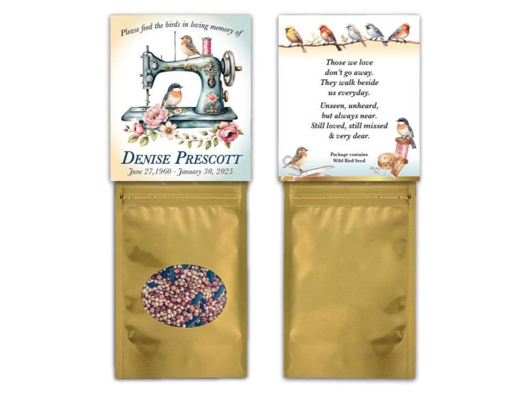 25 PERSONALIZED Memorial SEWING Bird Seed Packets - Poem - Funeral ...