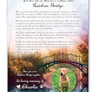 PERSONALIZED Rainbow Bridge PET Memorial POEM Remembrance Gift Animal ...