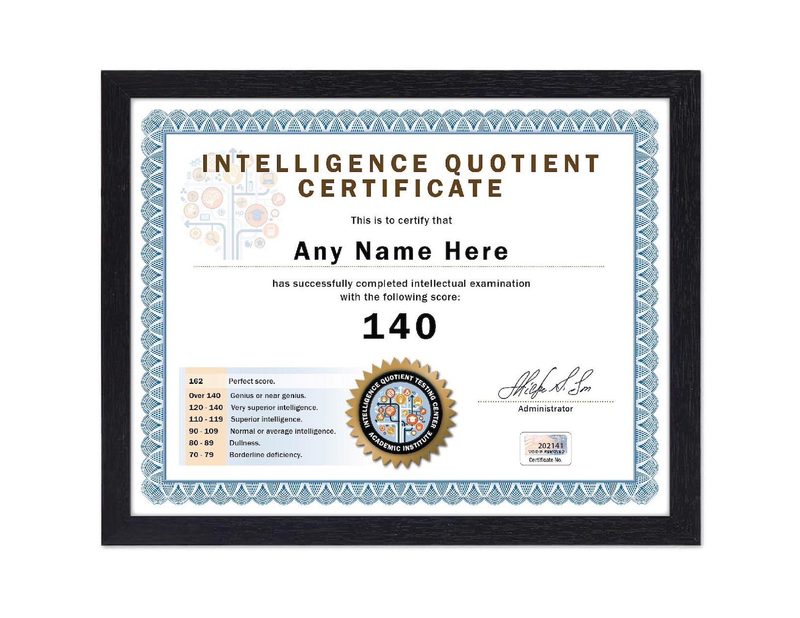 Personalized IQ Test Score Certificate: Digital Download - Intelligence ...