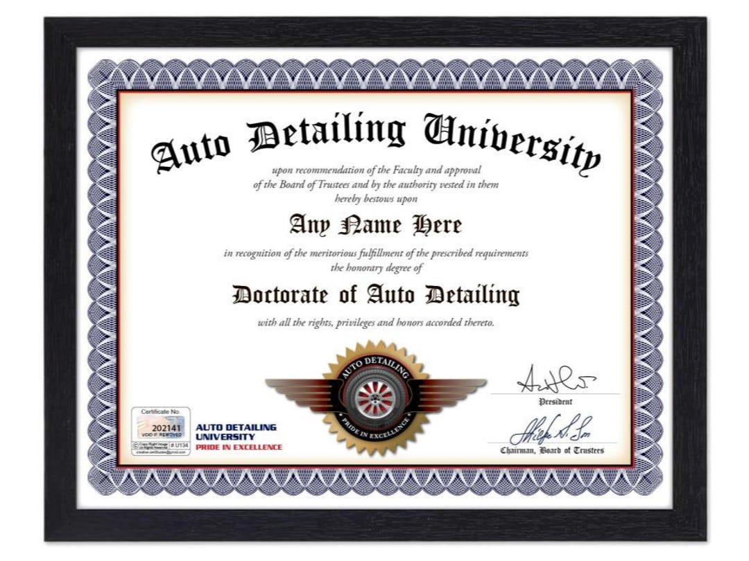 Personalized AUTO DETAILING University Certificate - Digital, Printed ...
