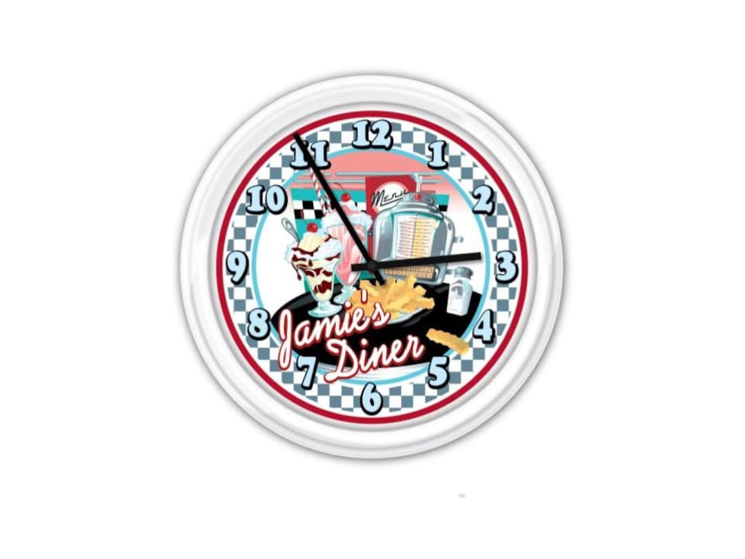 Diner PERSONALIZED Wall Clock - Kitchen Retro Decor - GREAT Birthday ...