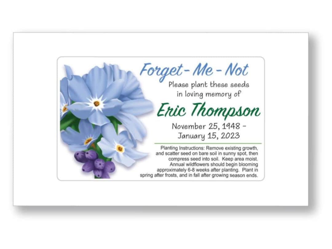 50 PERSONALIZED Forget Me Not MEMORIAL Seed Packets - Funeral Favors ...