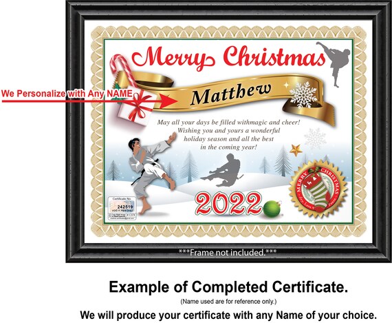PERSONALIZED CHRISTMAS Karate Certificate Digital OR Printed - Etsy