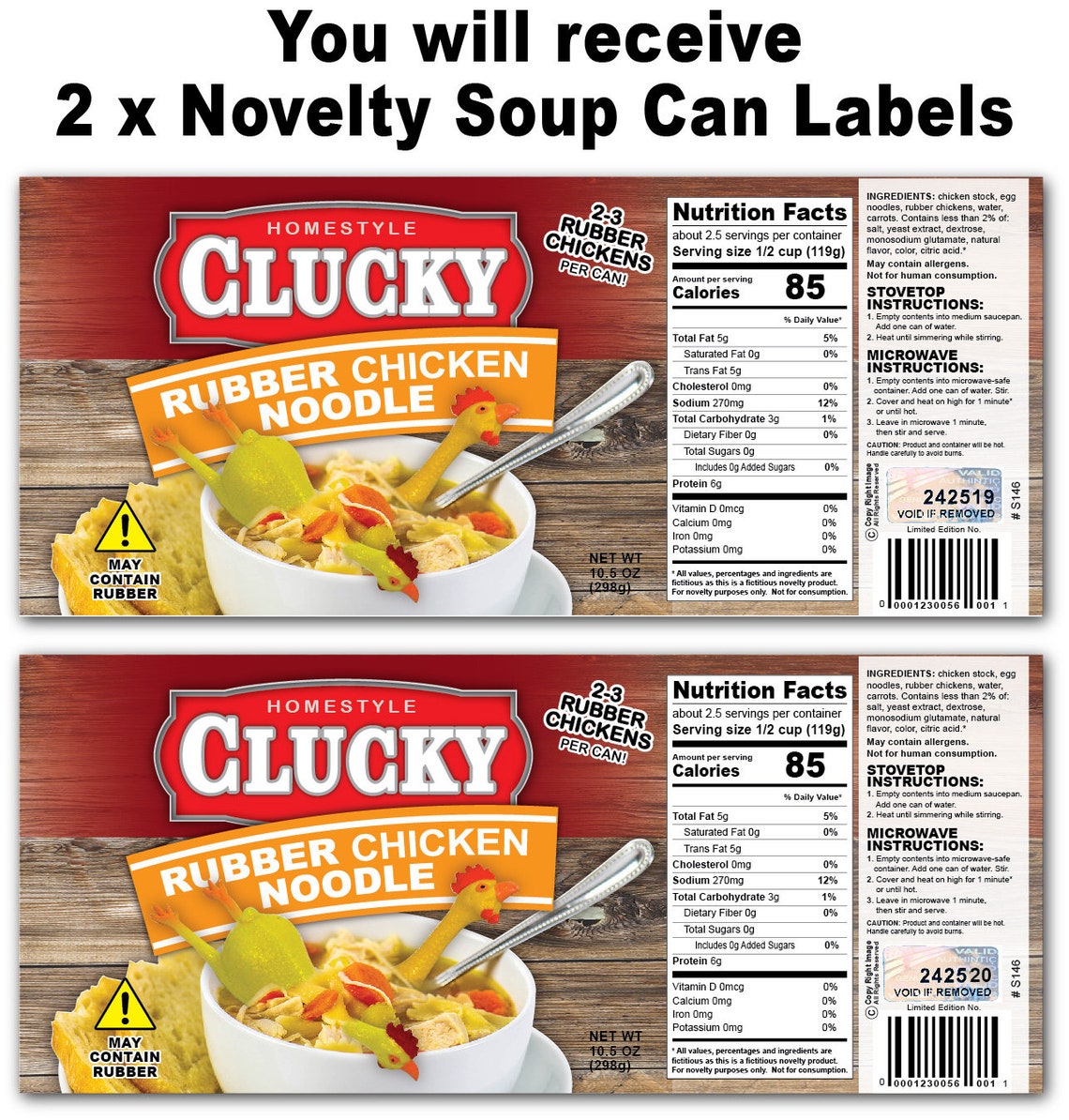 2 Funny Rubber Chicken Soup Can Labels GREAT Gag Gift | Etsy