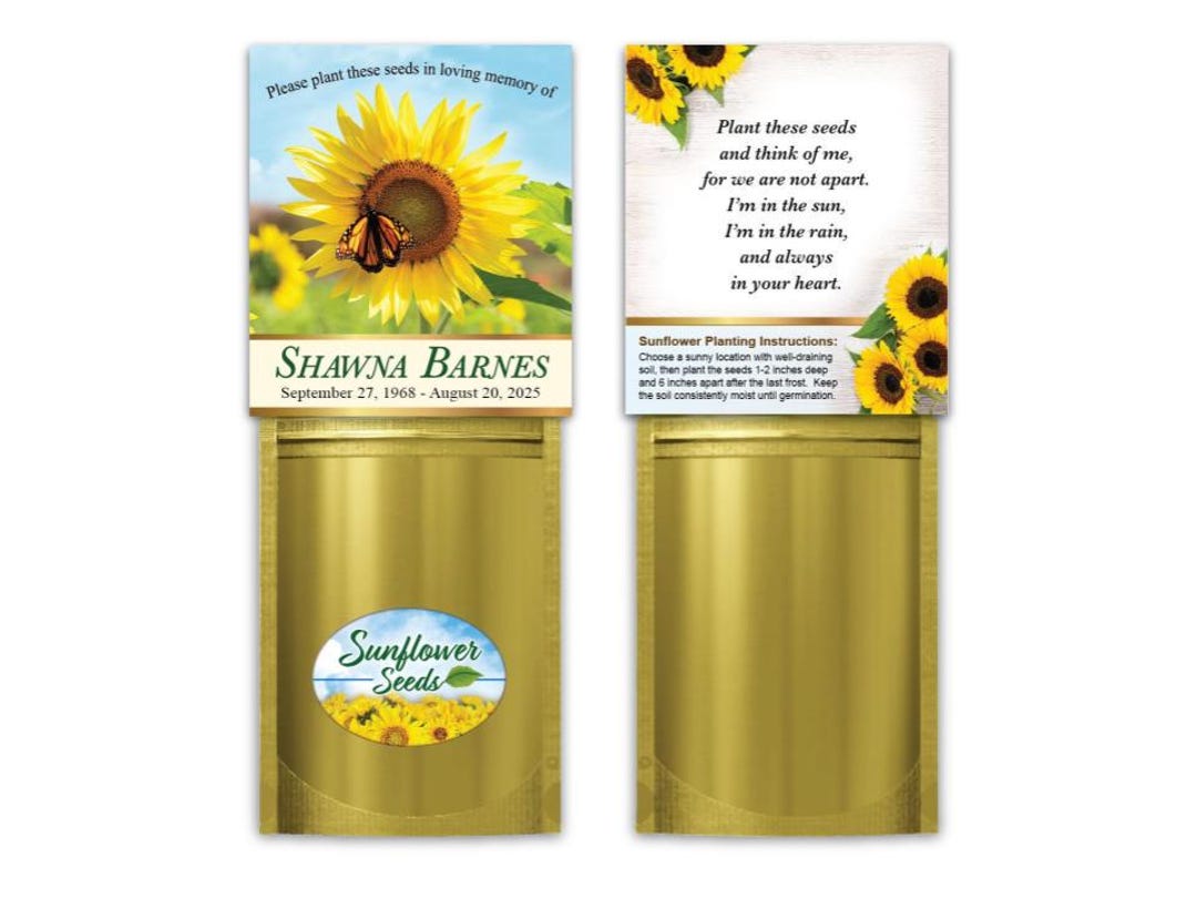 25 PERSONALIZED Memorial SUNFLOWER Seed Packets - Poem - Funeral ...
