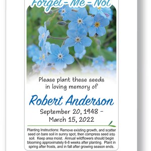 50 PERSONALIZED Forget Me Not MEMORIAL Seed Packets - Funeral Favors ...