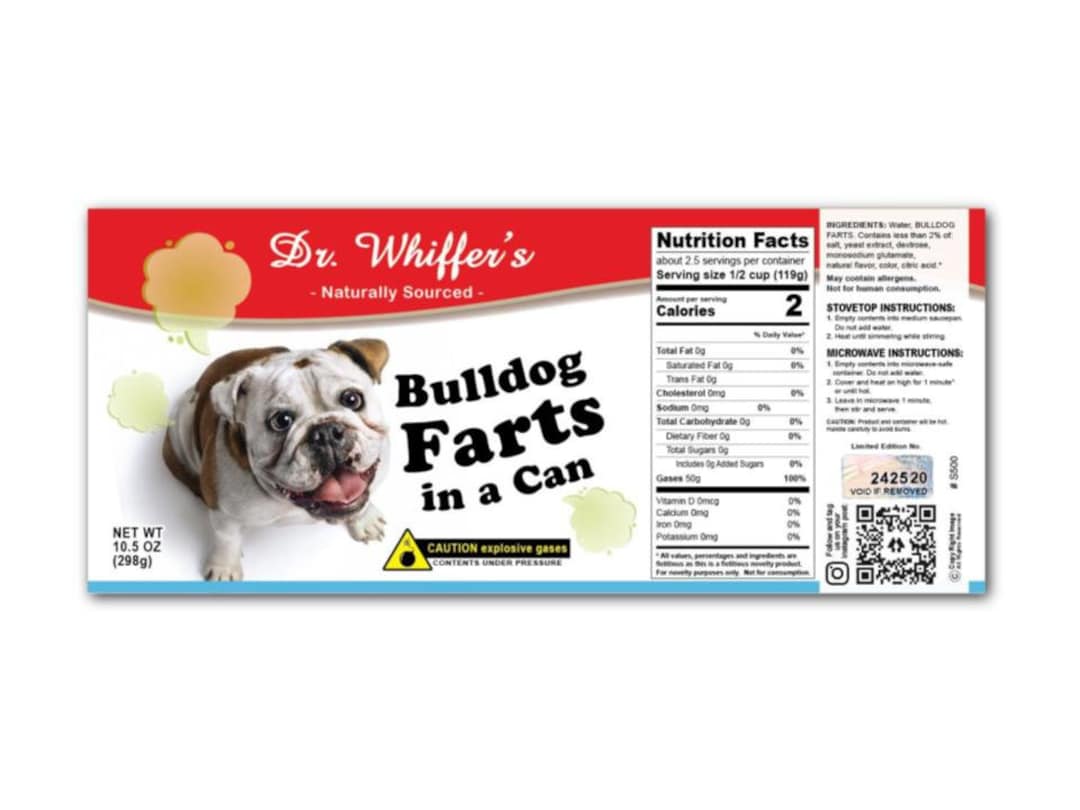 2X Funny Bulldog Farts Soup Can Labels - GREAT GIFT for Pet Lover Dog ...