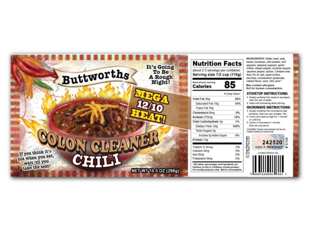 2 Funny Colon Cleanser Chili Soup Can Labels- Gag Gift GREAT Stocking ...