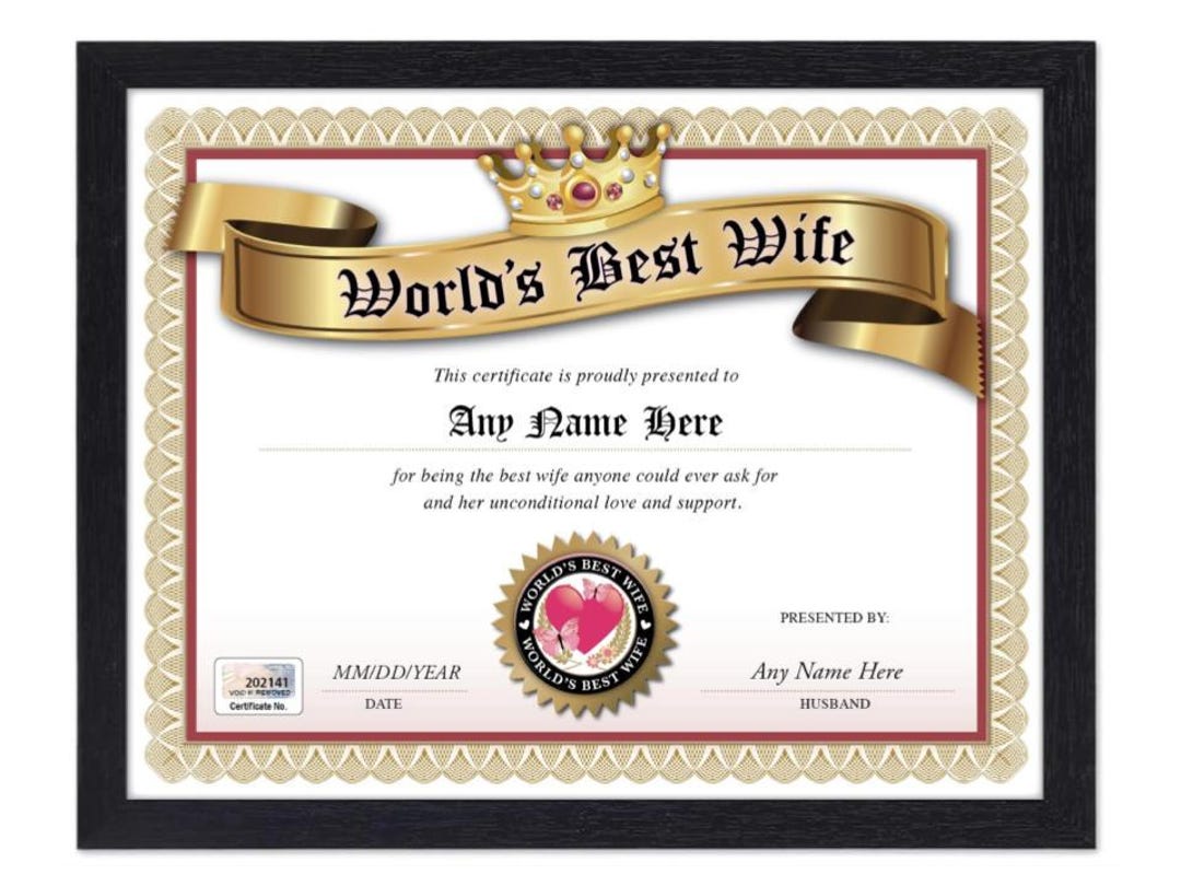 PERSONALIZED Best WIFE in the World Award CERTIFICATE - Digital ...