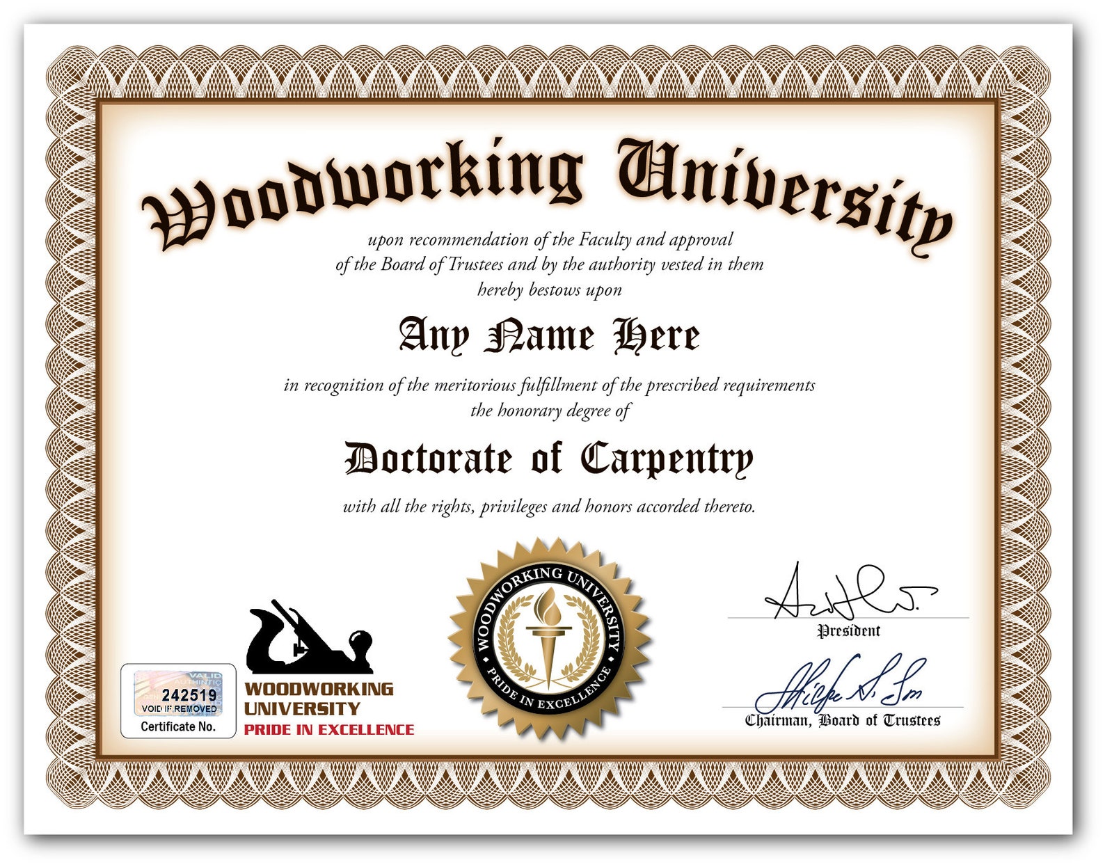 PERSONALIZED Carpentry Woodworking Certificate DIGITAL or - Etsy