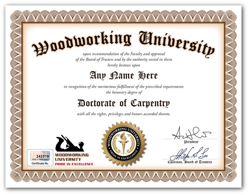 PERSONALIZED Carpentry Woodworking Certificate DIGITAL or - Etsy