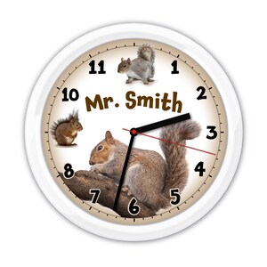 Personalized Squirrel WALL CLOCK - Cute Patio Outdoors Decor Nature Warning - Living Room Man ...