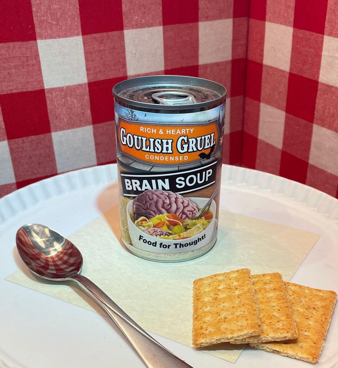 2 Funny HALLOWEEN Brain Soup Can Labels - Skeleton Zombie Gag Gift ...