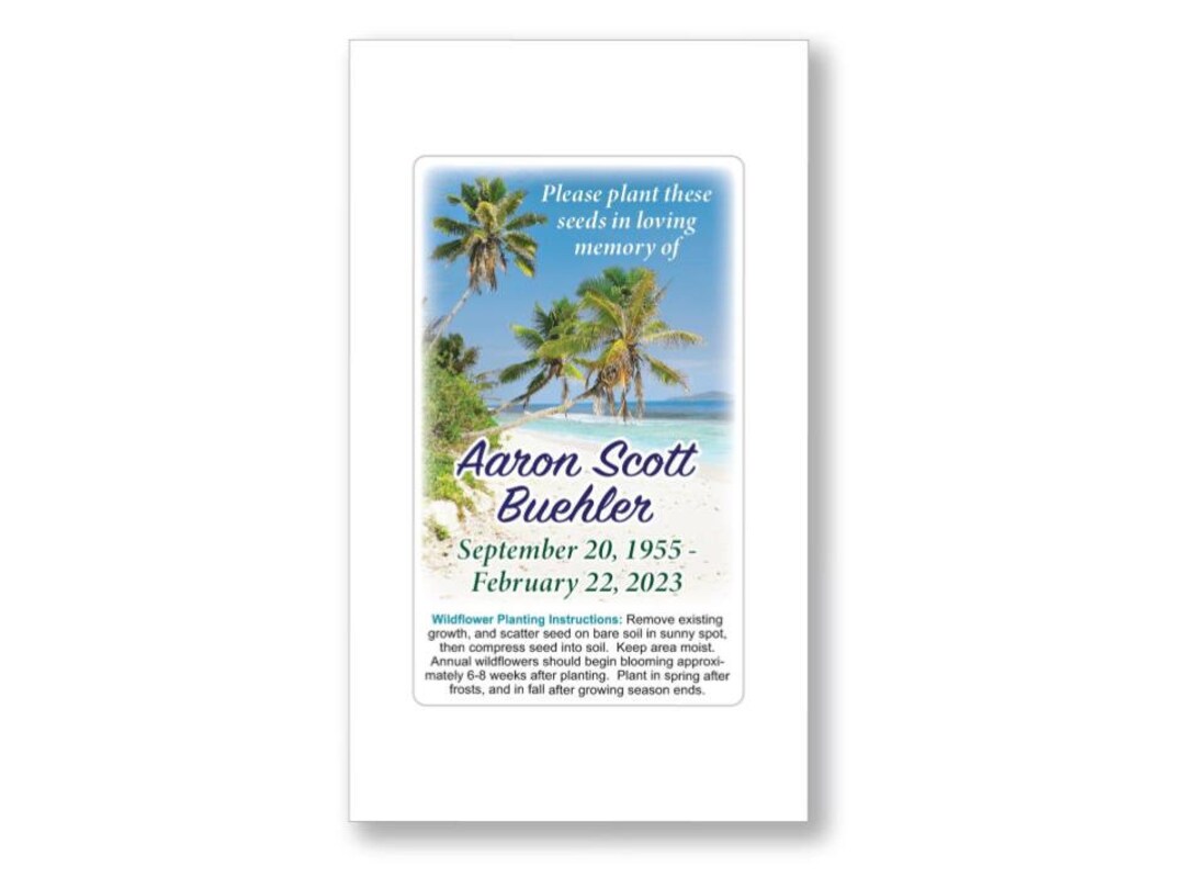 50 PERSONALIZED Beach MEMORIAL Seed Packets - Wildflower - Funeral ...