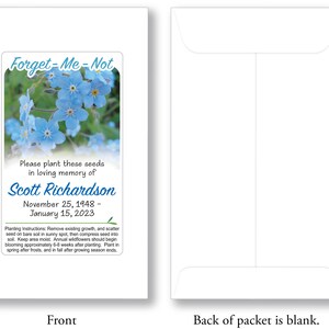 50 PERSONALIZED Forget Me Not MEMORIAL Seed Packets - Funeral Favors ...
