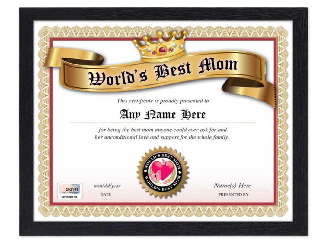 PERSONALIZED World's Best MOM Award Certificate - Digital, Printed, or ...