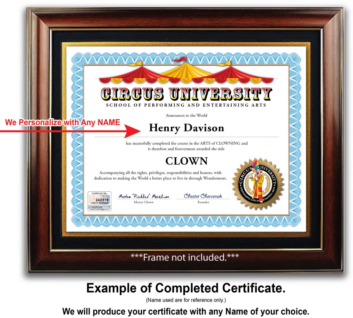 PERSONALIZED Circus University Certificate DIGITAL or - Etsy