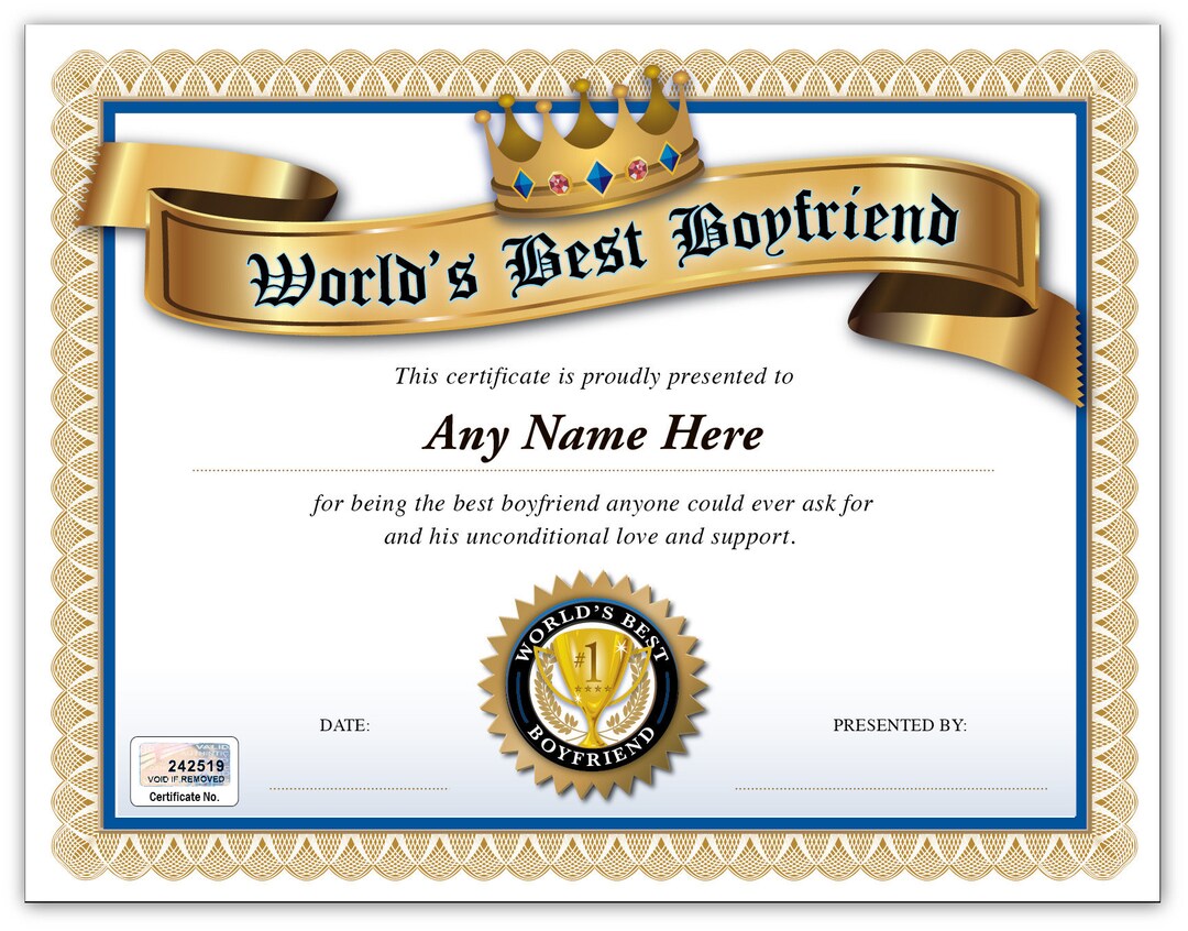 Personalized Best BOYFRIEND Award Certificate Digital or Printed ...