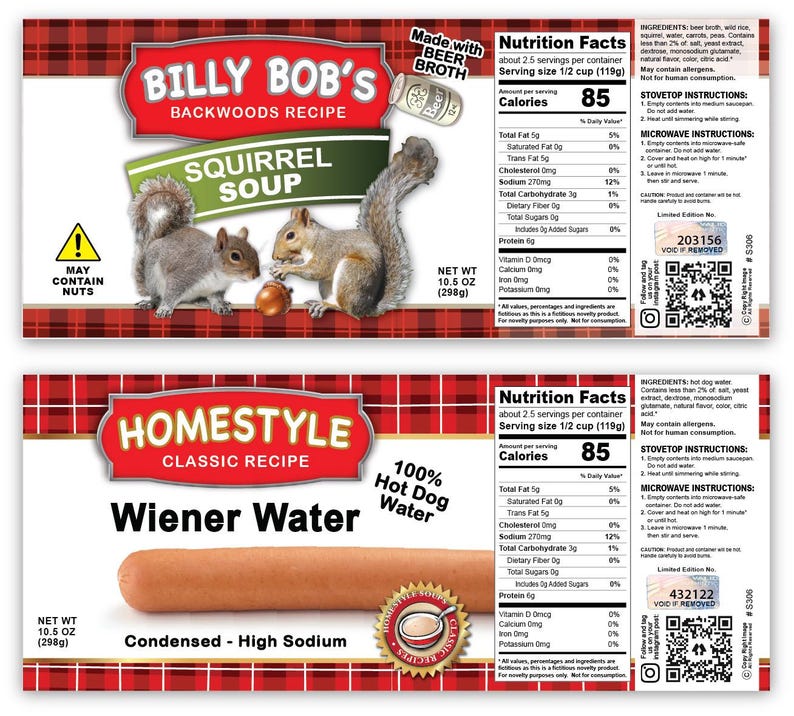 5 Pack Redneck Soup Can Labels - Funny Gag Gift or Stocking Stuffer ...